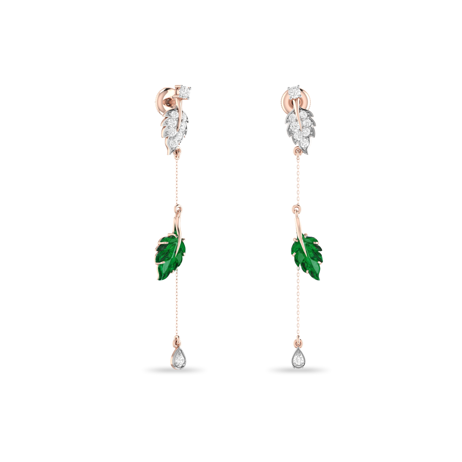 The Two Leaf String Diamond Earrings by PC Jeweller