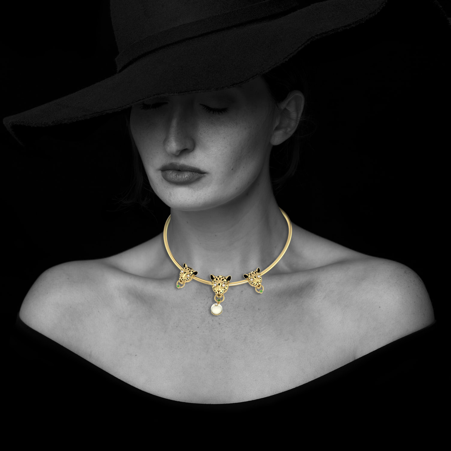 The Diamond &amp;amp; Gemstone Silver Panther Neckband by PC Jeweller