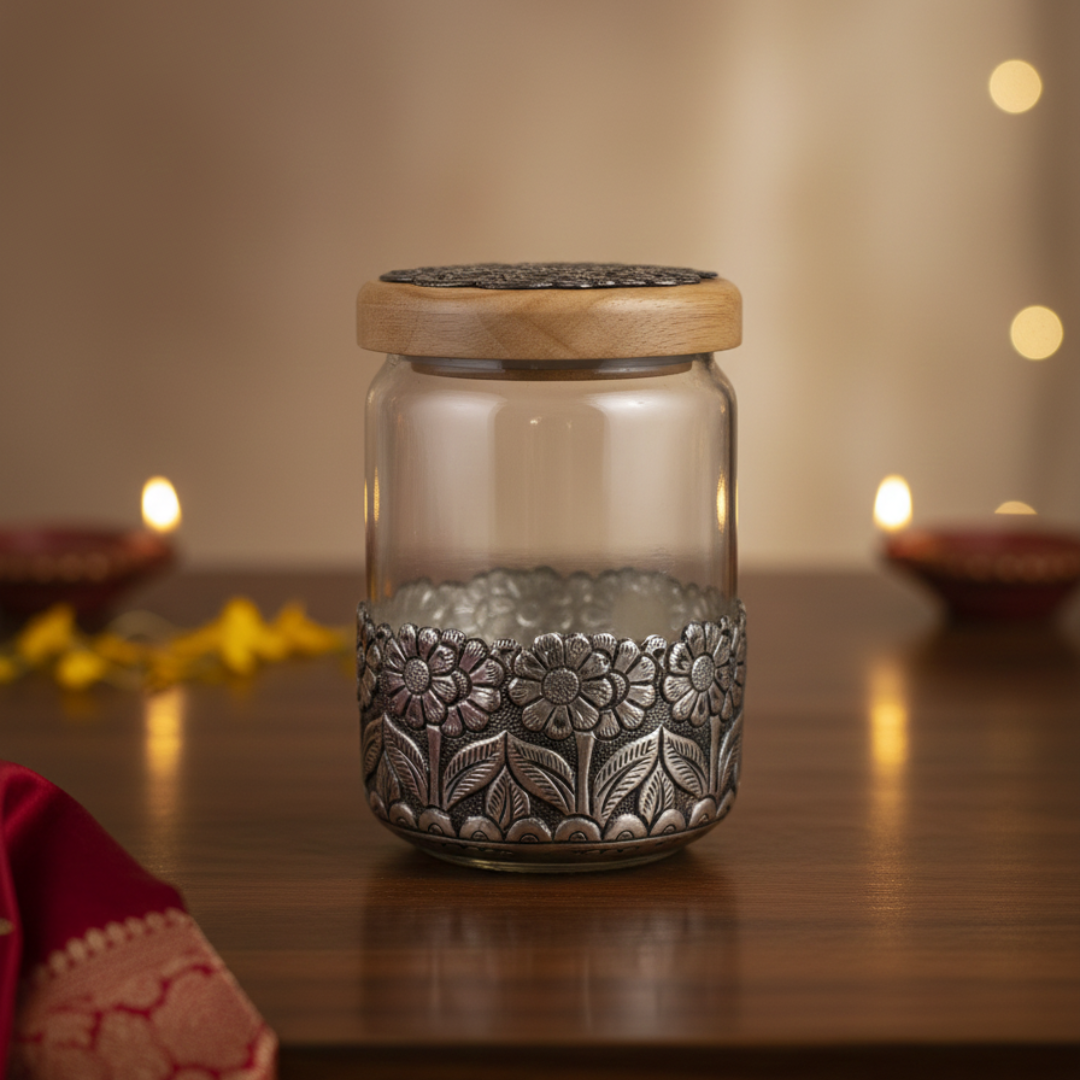 925 Silver Flower Shape Jar by PC Jeweller