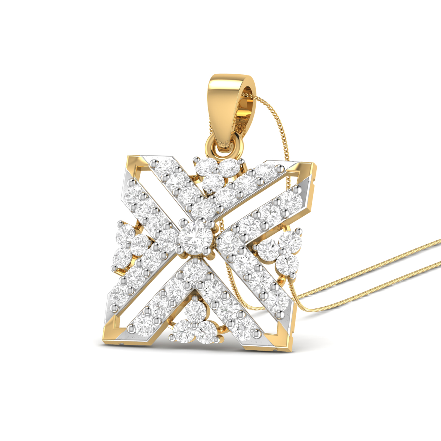 The Square X Gold Pendant by PC Jeweller