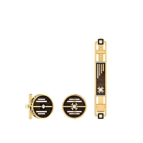 The Dhruv Diamond Silver Cufflink and Tie Pin Set by PC Jeweller