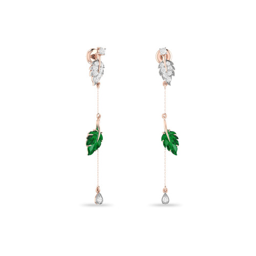 The Two Leaf String Diamond Earrings by PC Jeweller